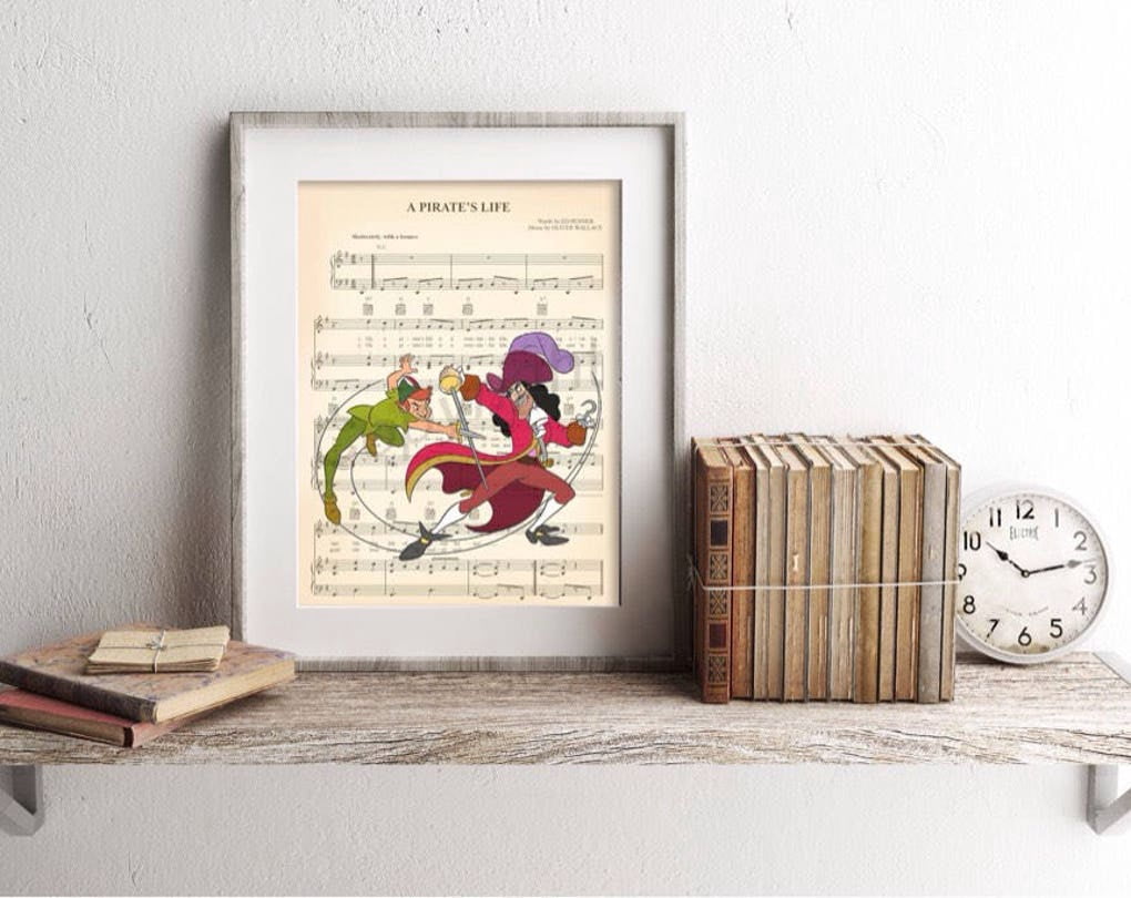 Peter Pan Fighting Captain Hook Sheet Music Art Print ,Decor For Living ...