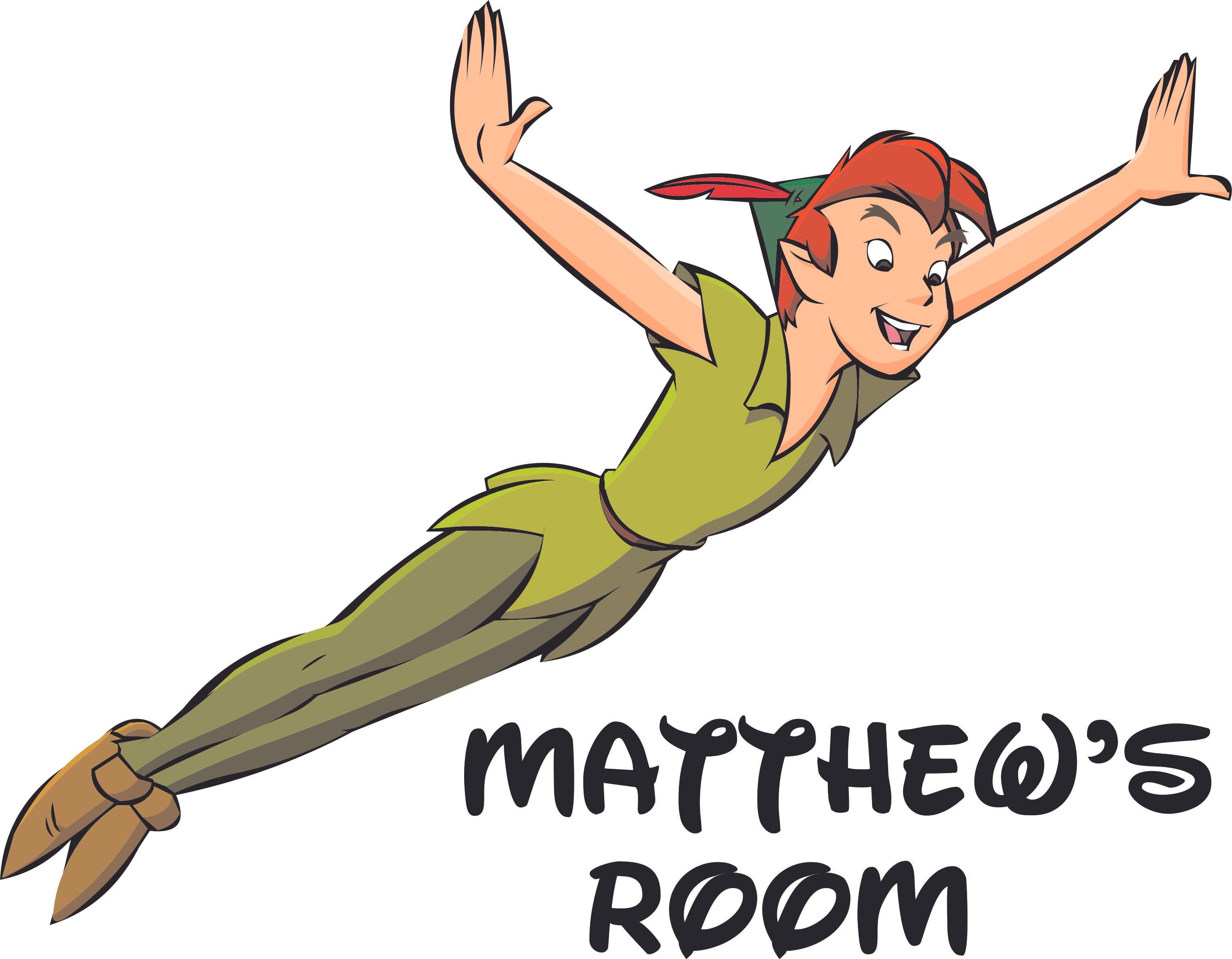 Peter Pan Flying Cartoon Character Personalized Wall Decal Custom Vinyl ...