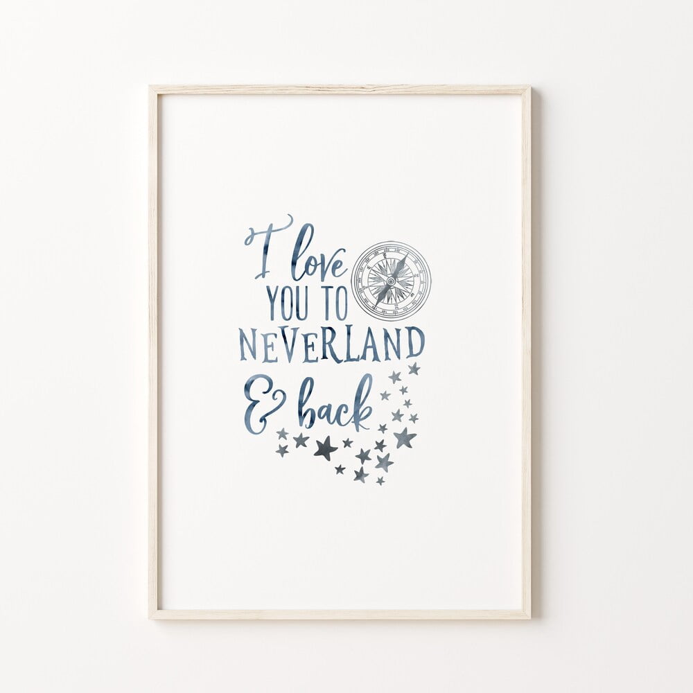 Peter Pan Nursery Quote Print I Love You To Neverland Back Blue-Gray ...