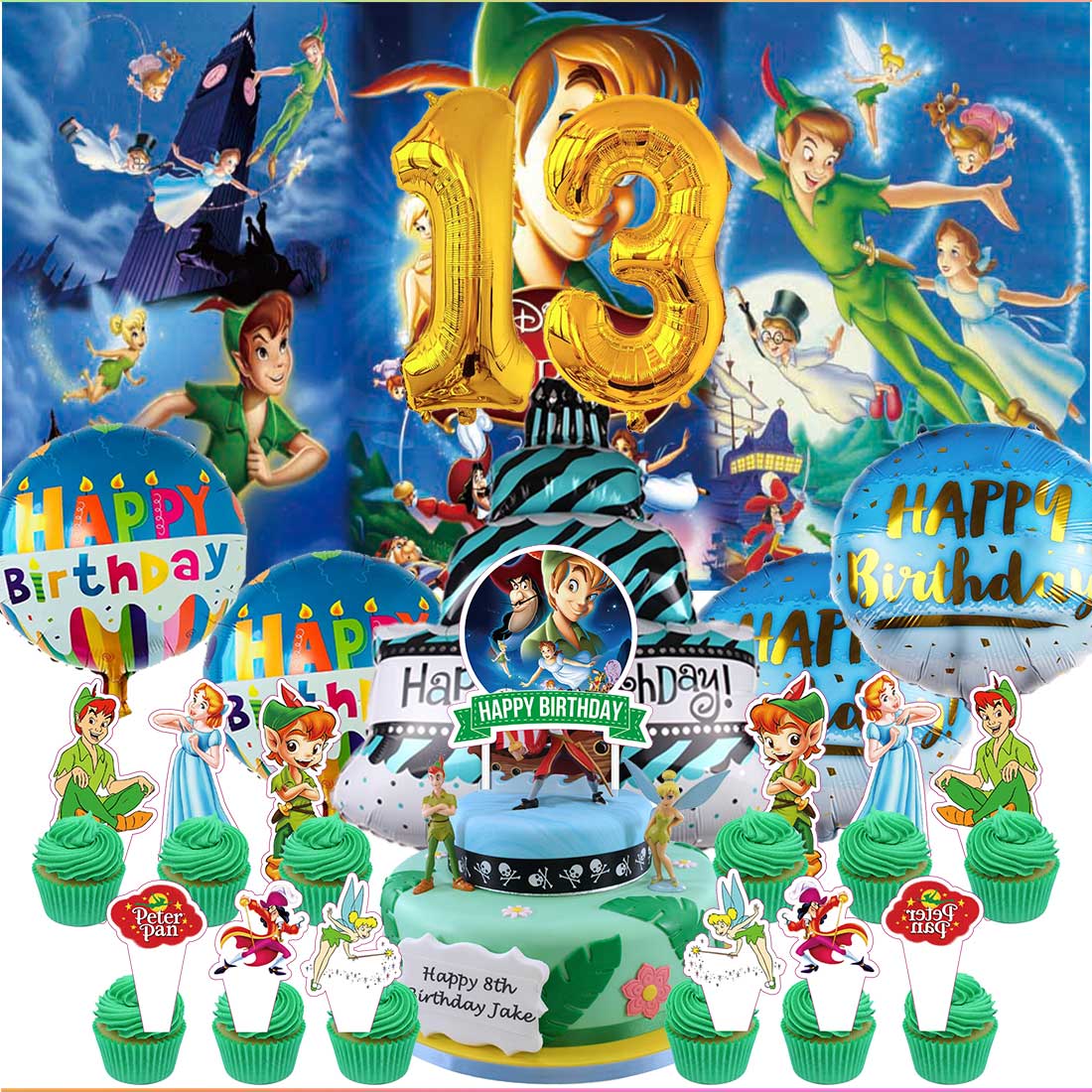Peter Pan Party Supplies Decor 13th Kit Balloons Birthday Cake Topper ...