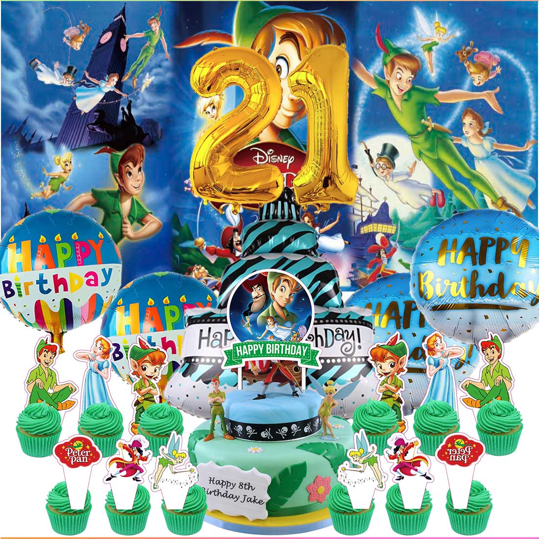 Peter Pan Party Supplies Decor 21th Kit Balloons Birthday Cake Topper ...
