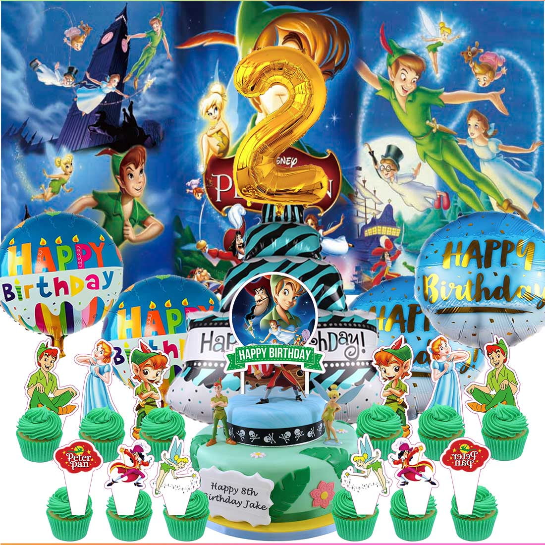 Peter Pan Party Supplies Decor 2nd Kit Balloons Birthday Cake Topper ...