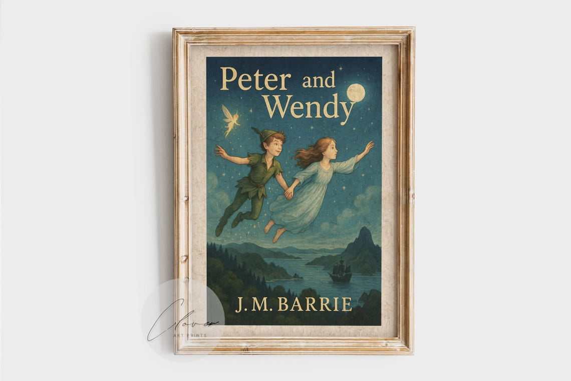 Peter Pan Wall Art Print, Vintage Peter And Wendy Book Cover, J.M ...