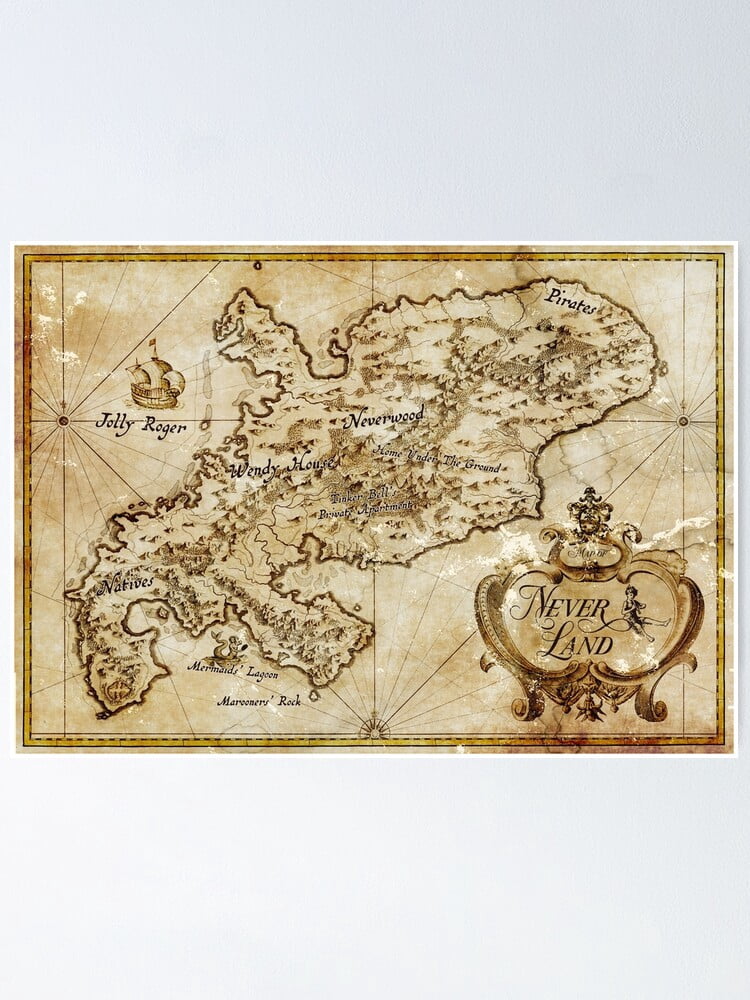 Peter Pan's Neverland Map Fashion Art Decor Frame - Walmart.com