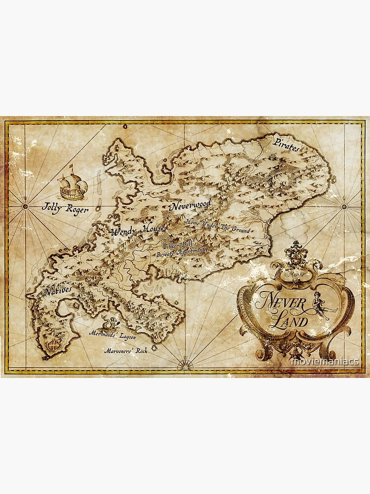Peter Pan's Neverland Map Poster Framed-unframed - Walmart.com