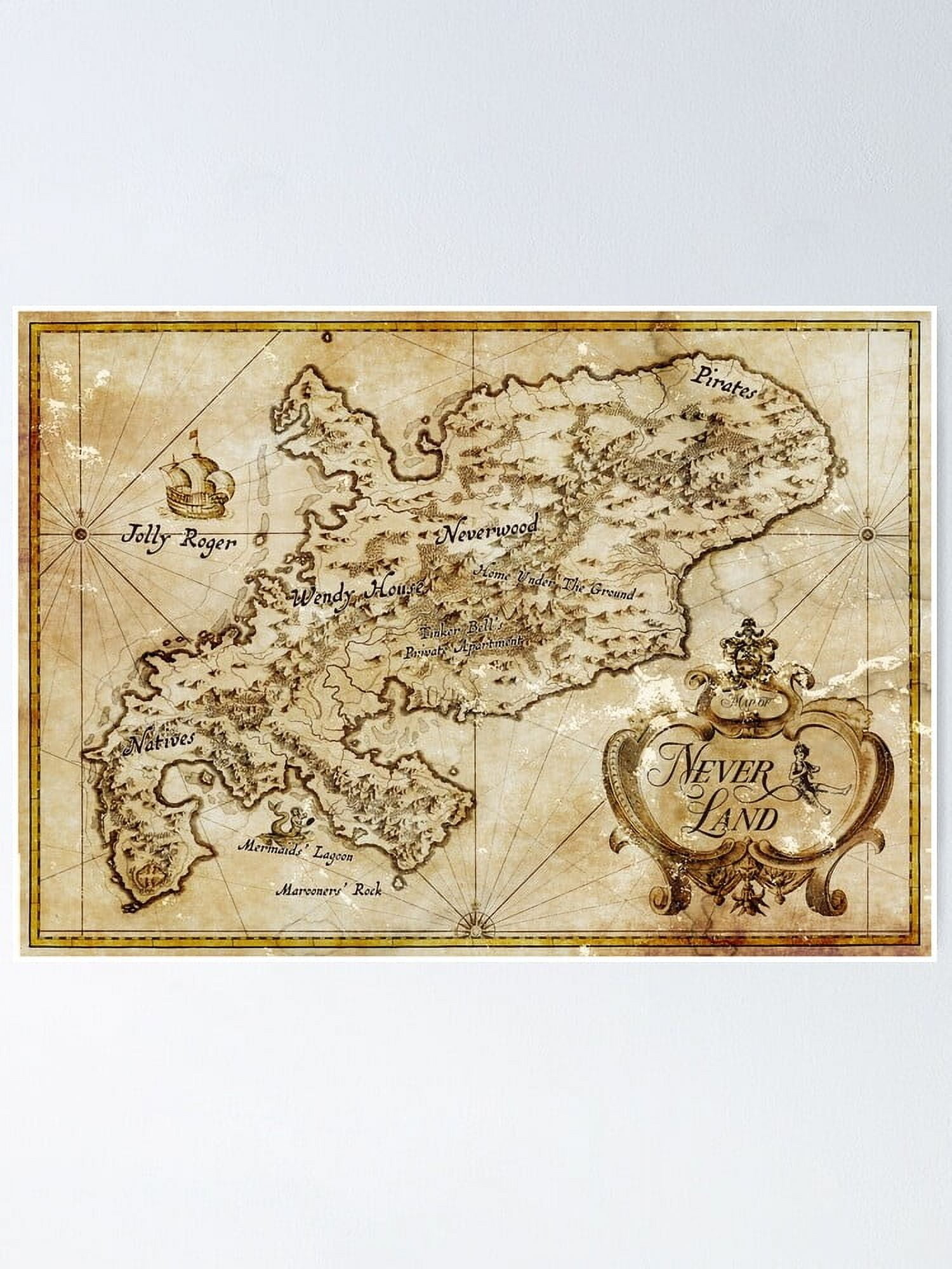 Peter Pan's Neverland Map Poster - Walmart.com