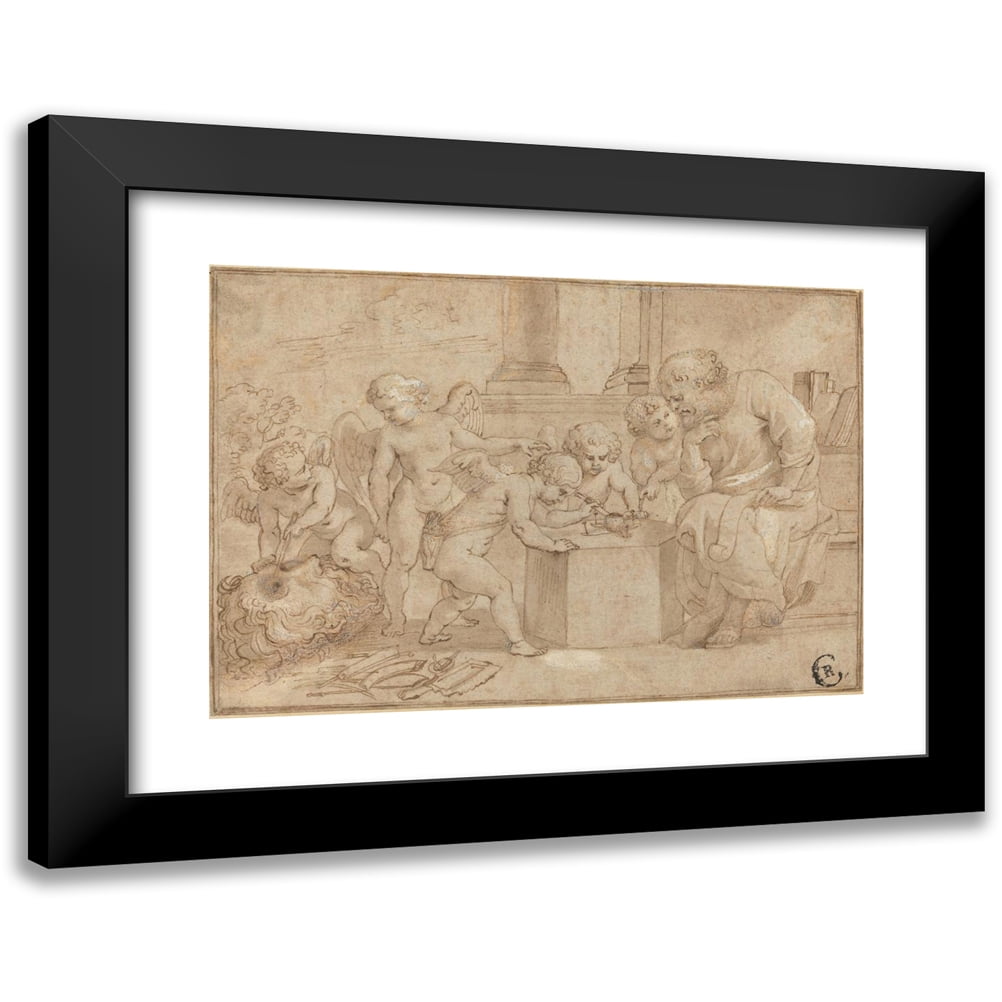 Peter Paul Rubens 18x14 Black Modern Framed Museum Art Print Titled - Elderly Man Watching Putti ...