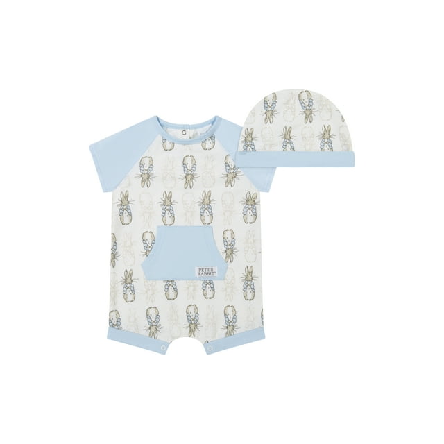 Peter Rabbit Baby Boy Short Sleeve Romper with Hat to Match, Sizes 0/3 ...