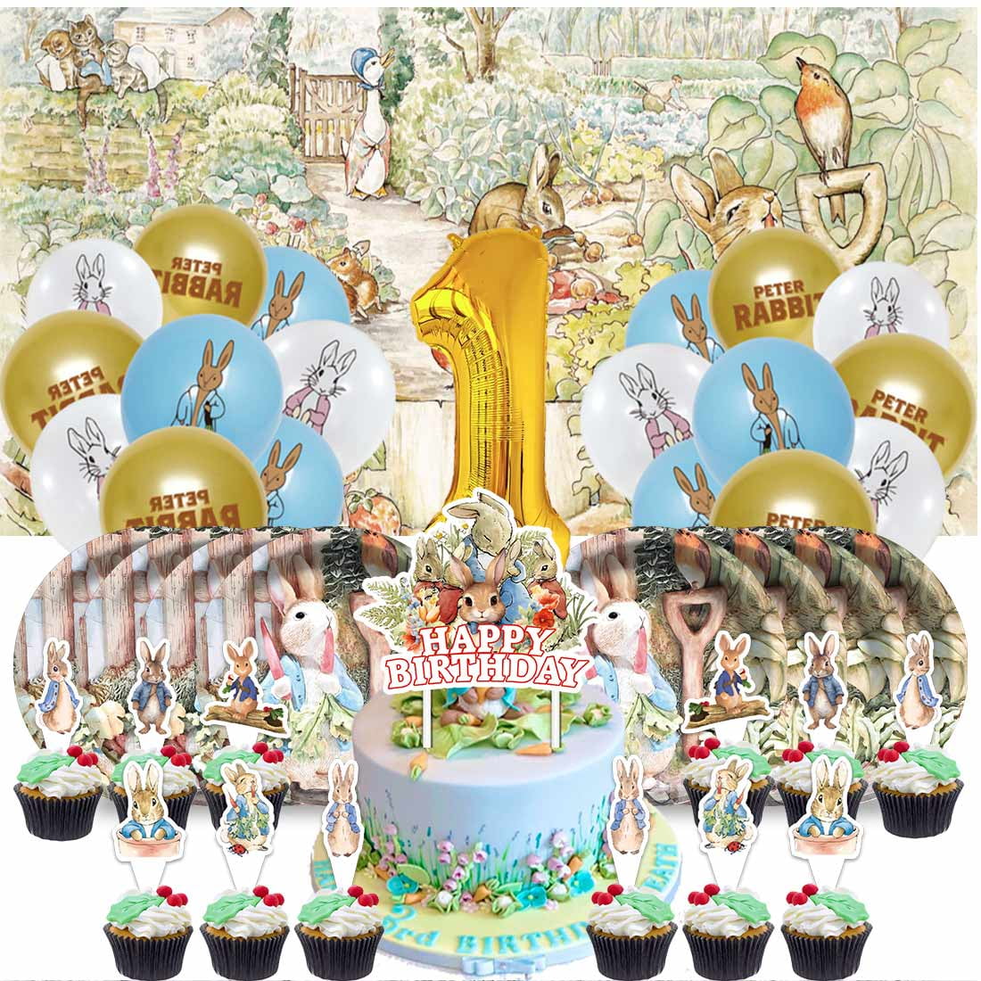 Peter Rabbit Balloons Party Supplies 1st Decor Tableware Birthday Cake ...