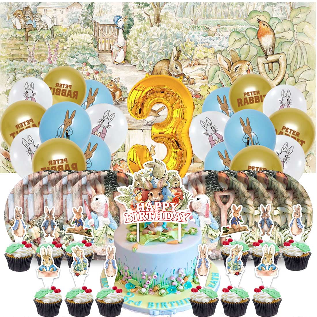 Peter Rabbit Balloons Party Supplies 3rd Decor Tableware Birthday Cake ...