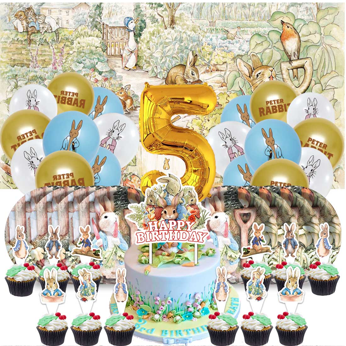 Peter Rabbit Balloons Party Supplies 5th Decor Tableware Birthday Cake ...