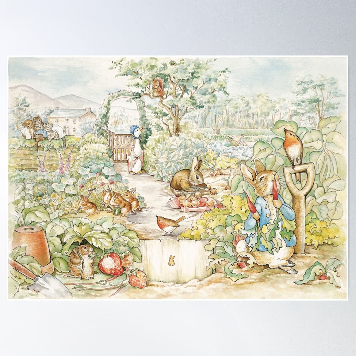 Peter Rabbit - Beatrix Potter Garden Illustration Poster Wall Art ...
