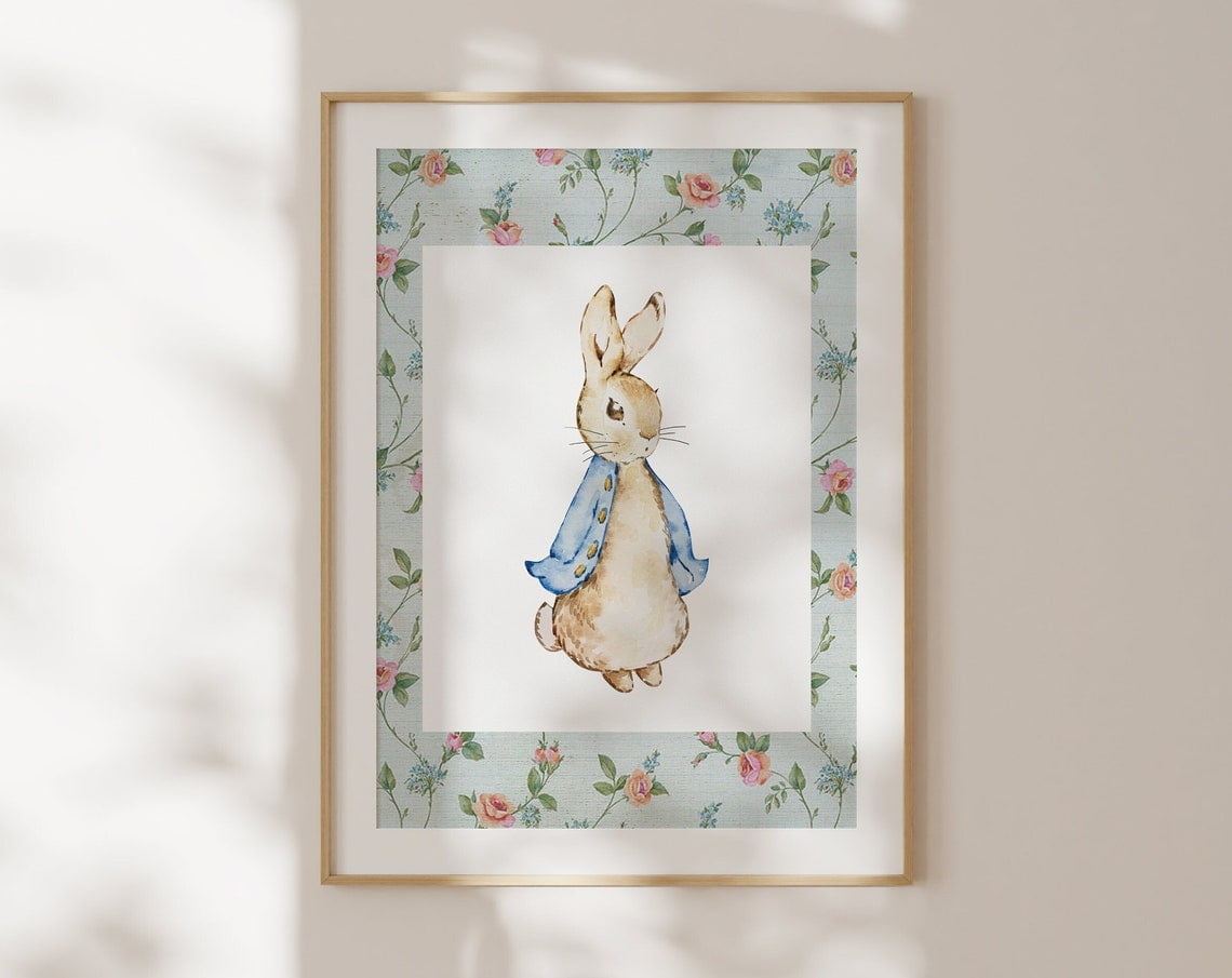 Peter Rabbit Print, Trendy Decor, Abstract Vintage Painting, Thin Line ...