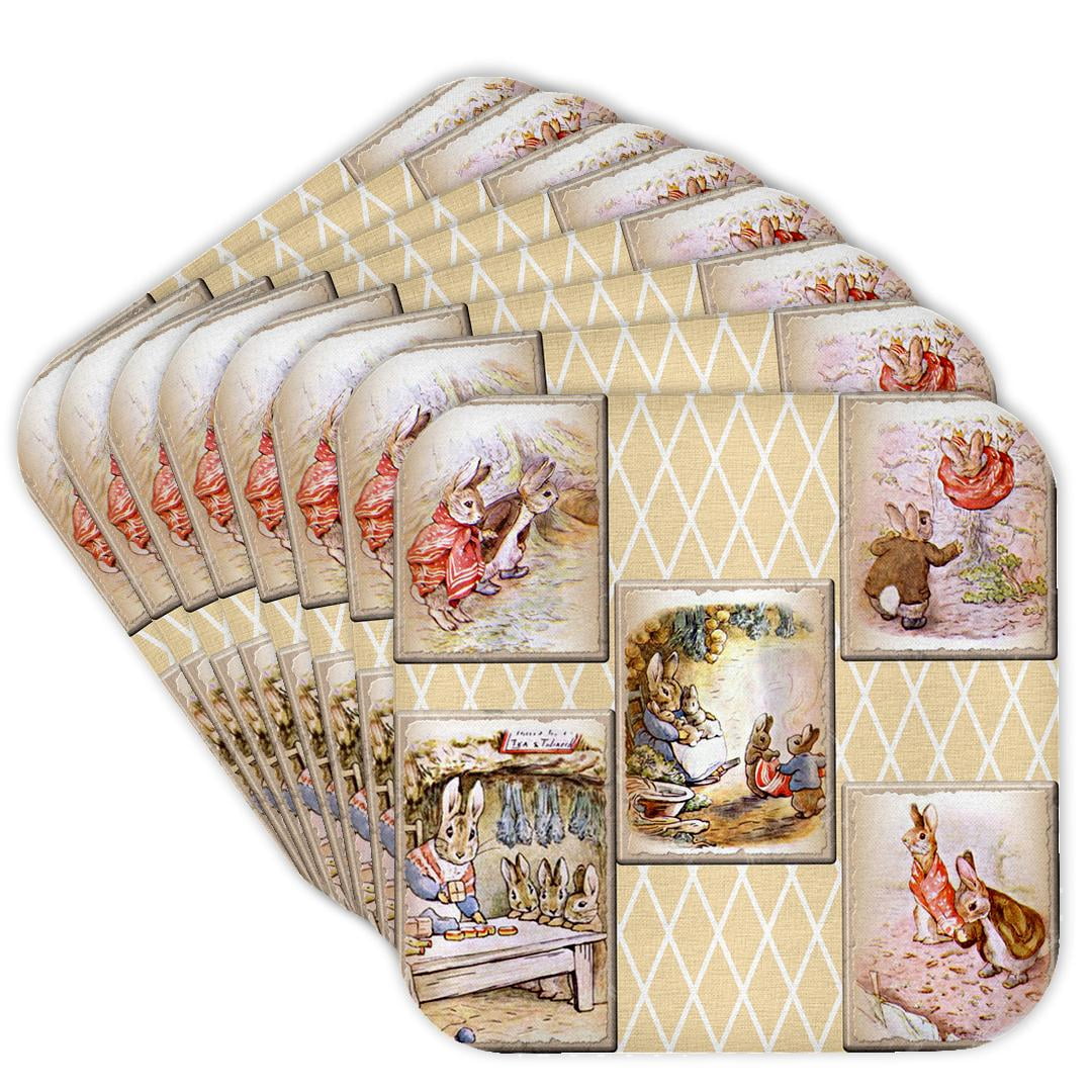 3dRose, Peter Rabbit Vintage Collage Art- Stories, Set of 8 Coasters ...