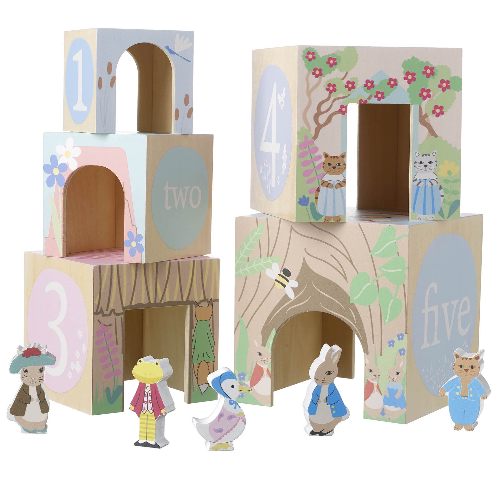 Peter Rabbit: Wooden Stacking Cubes - 5 Numbered Stacking Cubes & 5 ...