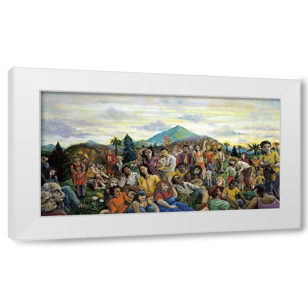 Peter Rodulfo 4x14 White Modern Wood Framed Wall Art Titled - Crowd In ...