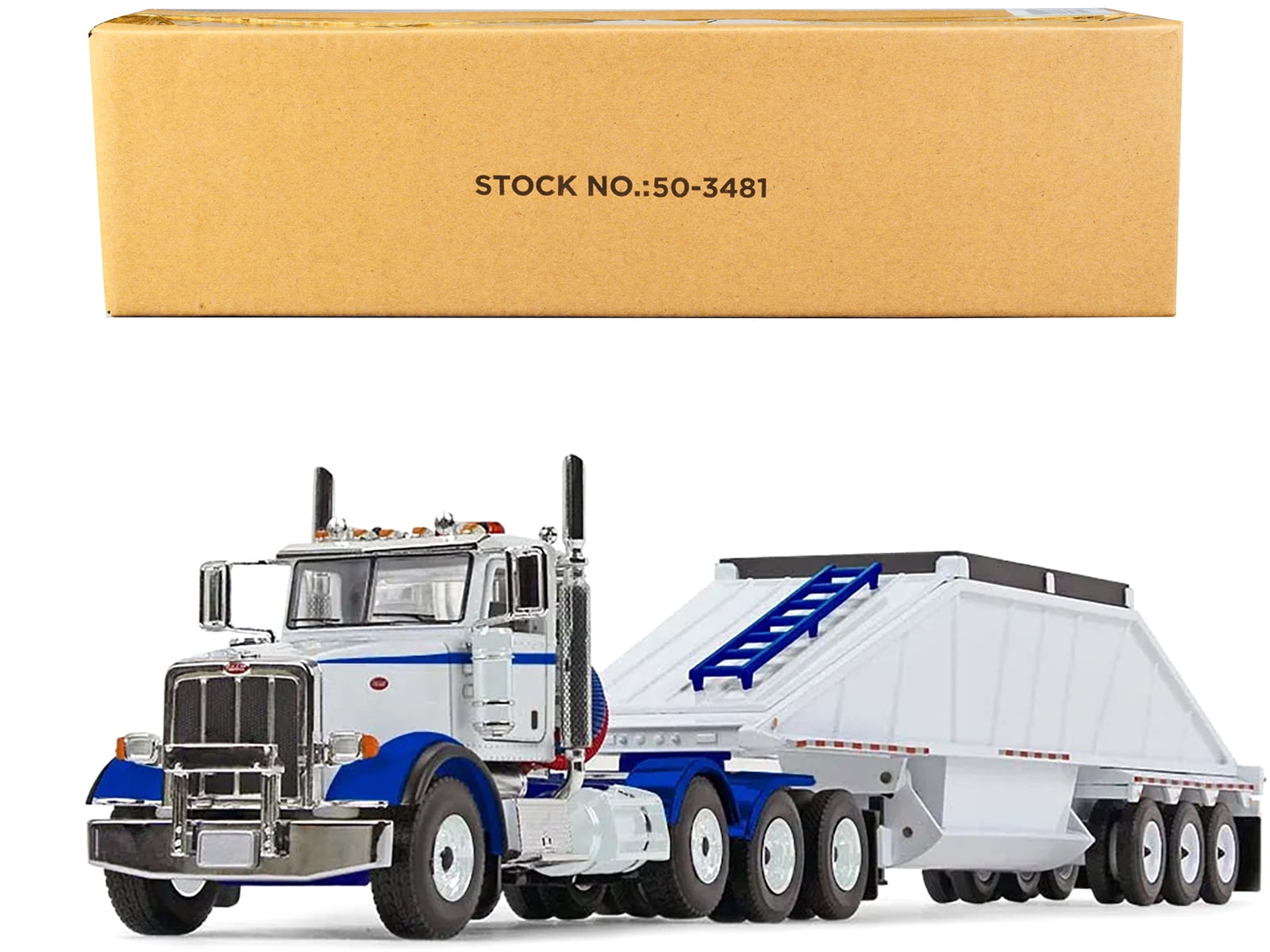Peterbilt 367 Day Cab and Bottom Dump Trailer White and Surf Blue 1/50 ...