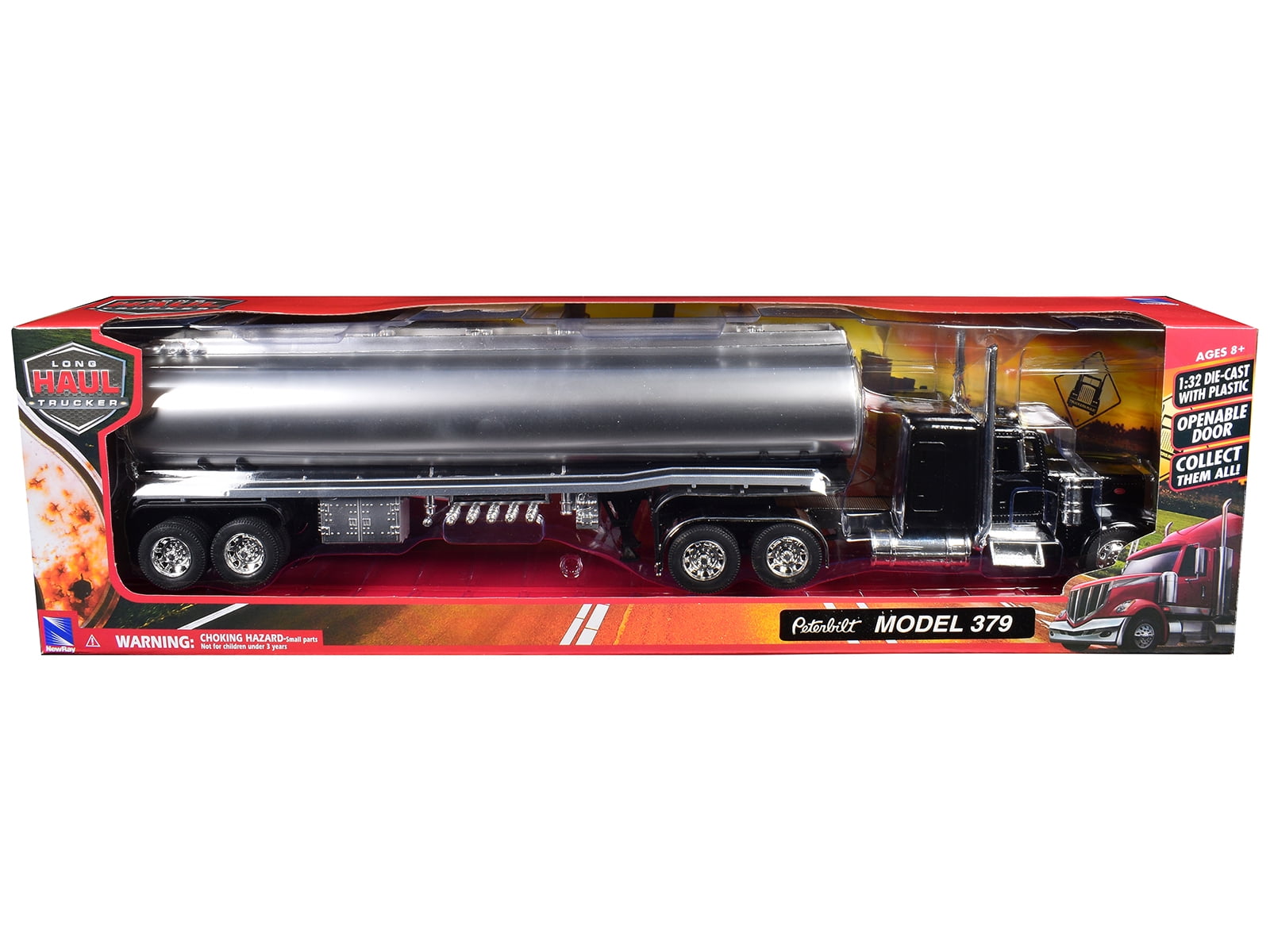 Peterbilt 379 Truck Black with Tanker Trailer Silver "Long Haul ...