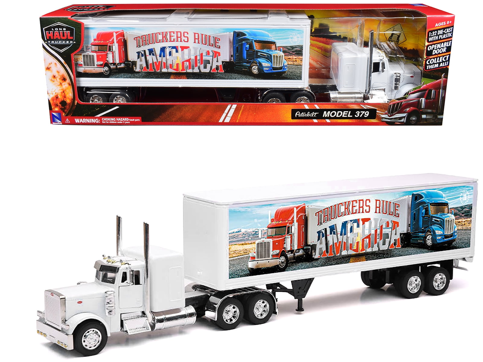 Peterbilt 379 Truck White with Dry Van Trailer "Truckers Rule America ...