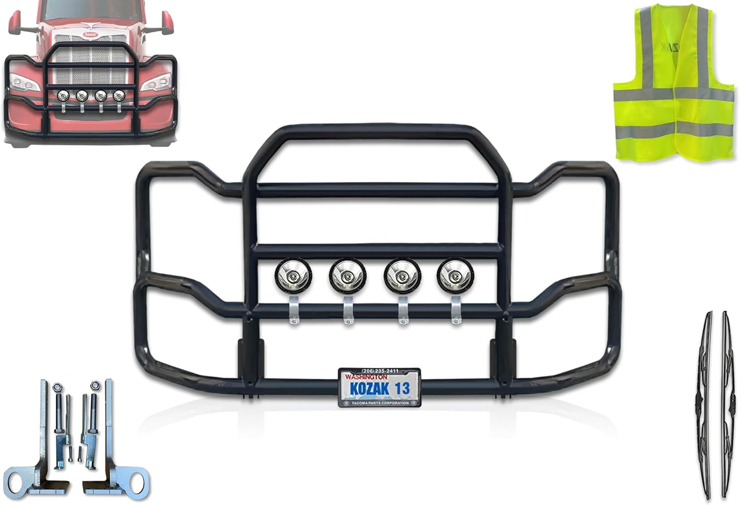 Peterbilt 579 2022+ No Fog Front Grille Deer Moose Brush Bumper Guard ...