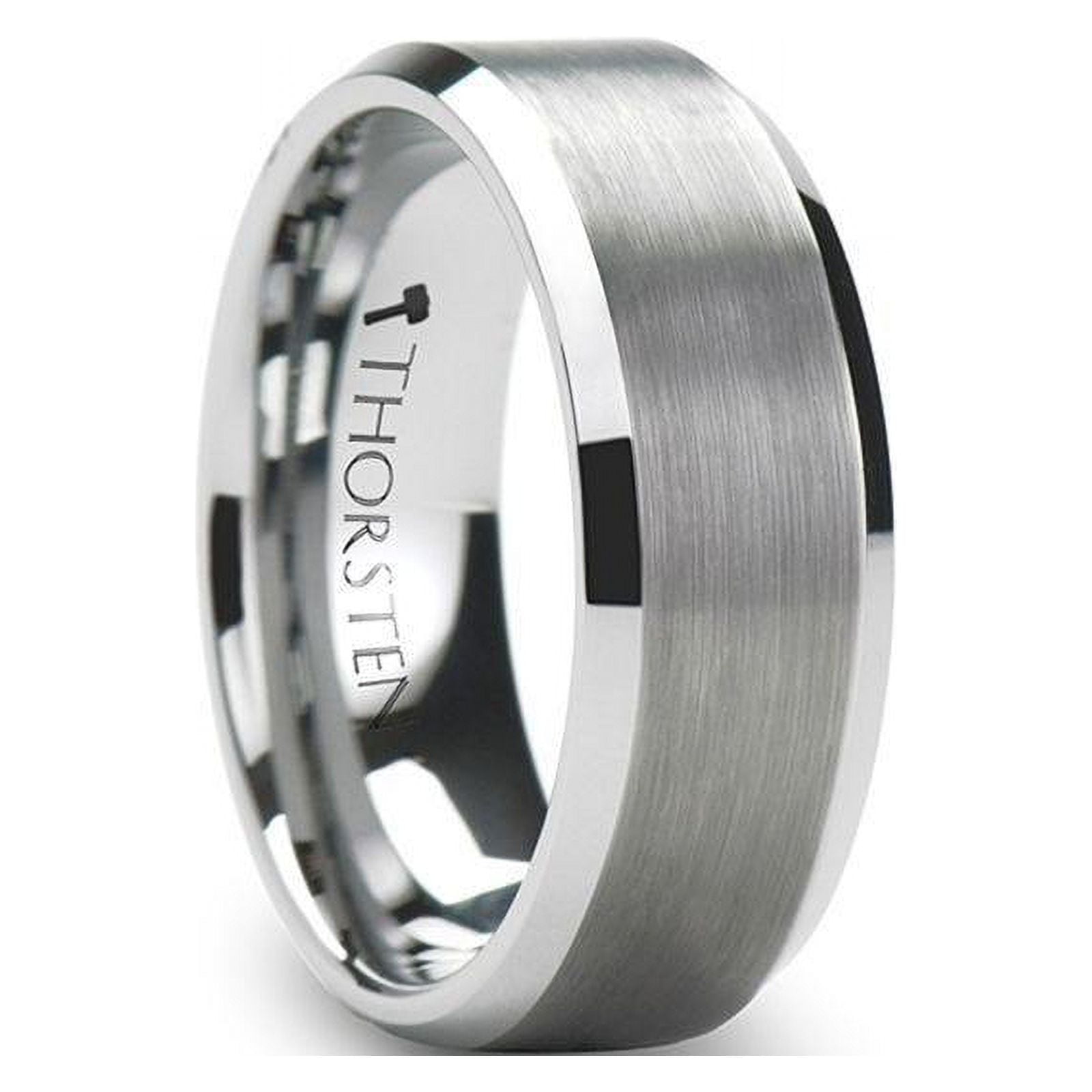 Petersburg Brushed Center White Tungsten Ring With Beveled Edges ...