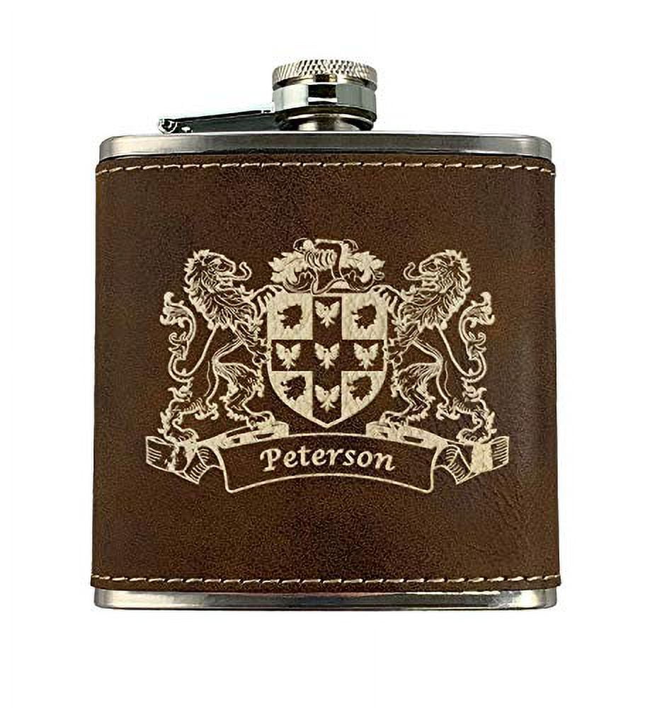 Peterson Irish Coat of Arms Leather Flask - Rustic Brown - Walmart.com