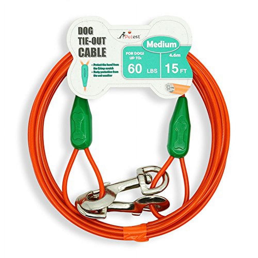 Petest Heavy Duty 15ft Tie-Out Cable for Medium Dogs Up To 60 Pounds ...