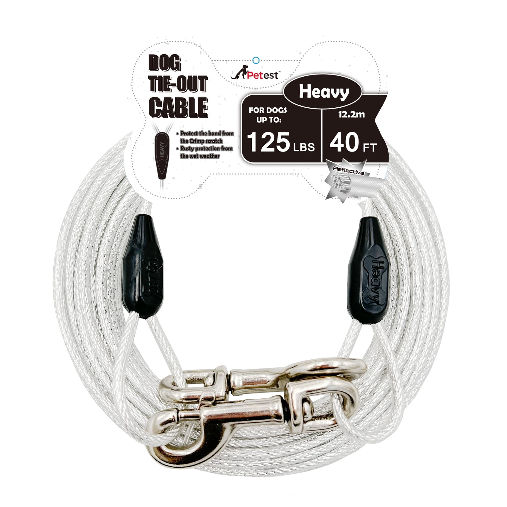 Petest 40ft Reflective Tie-Out Cable for Heavy Dogs Up to 125 Pounds ...