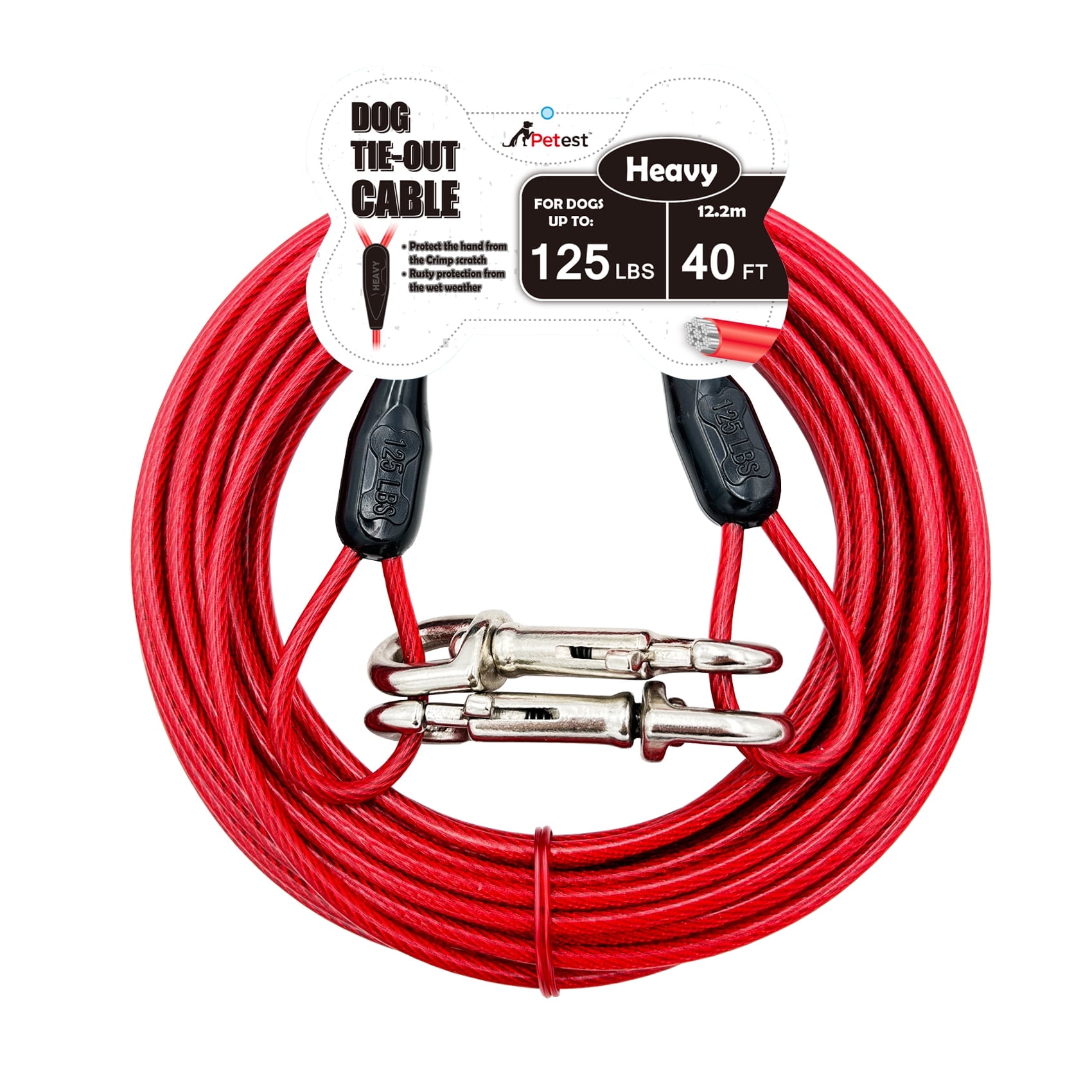 Petest 40ft Tie-Out Cable with Crimp Cover for Heavy Dogs Up to 125 ...