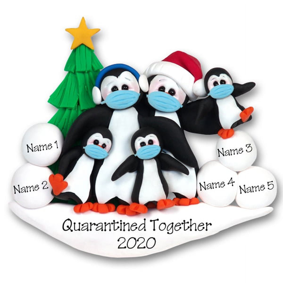 Petey Penguin Family of 5 with Face Masks Pandemic Personalized ...