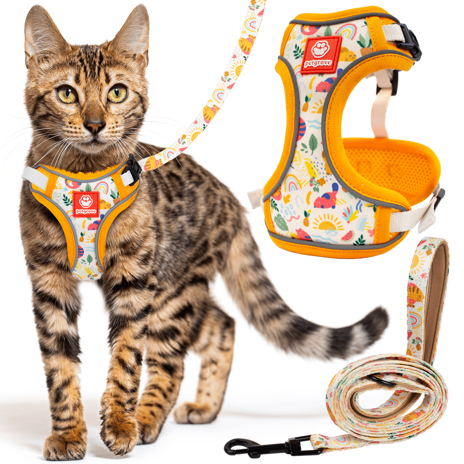 Petgrove Cat Harness and Leash Set Combo Escape Proof for Walking ...