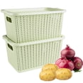 Pethiy 2-Pack Light Green Rattan-Texture Plastic Storage Baskets ...