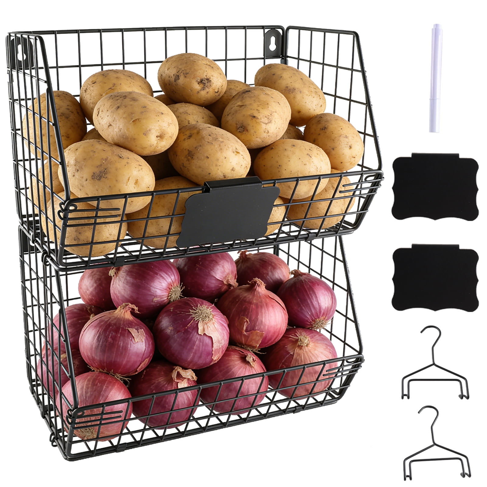 Pethiy 2-Piece Metal Wire Onions & Potatoes Storage Baskets, Multi-Use ...