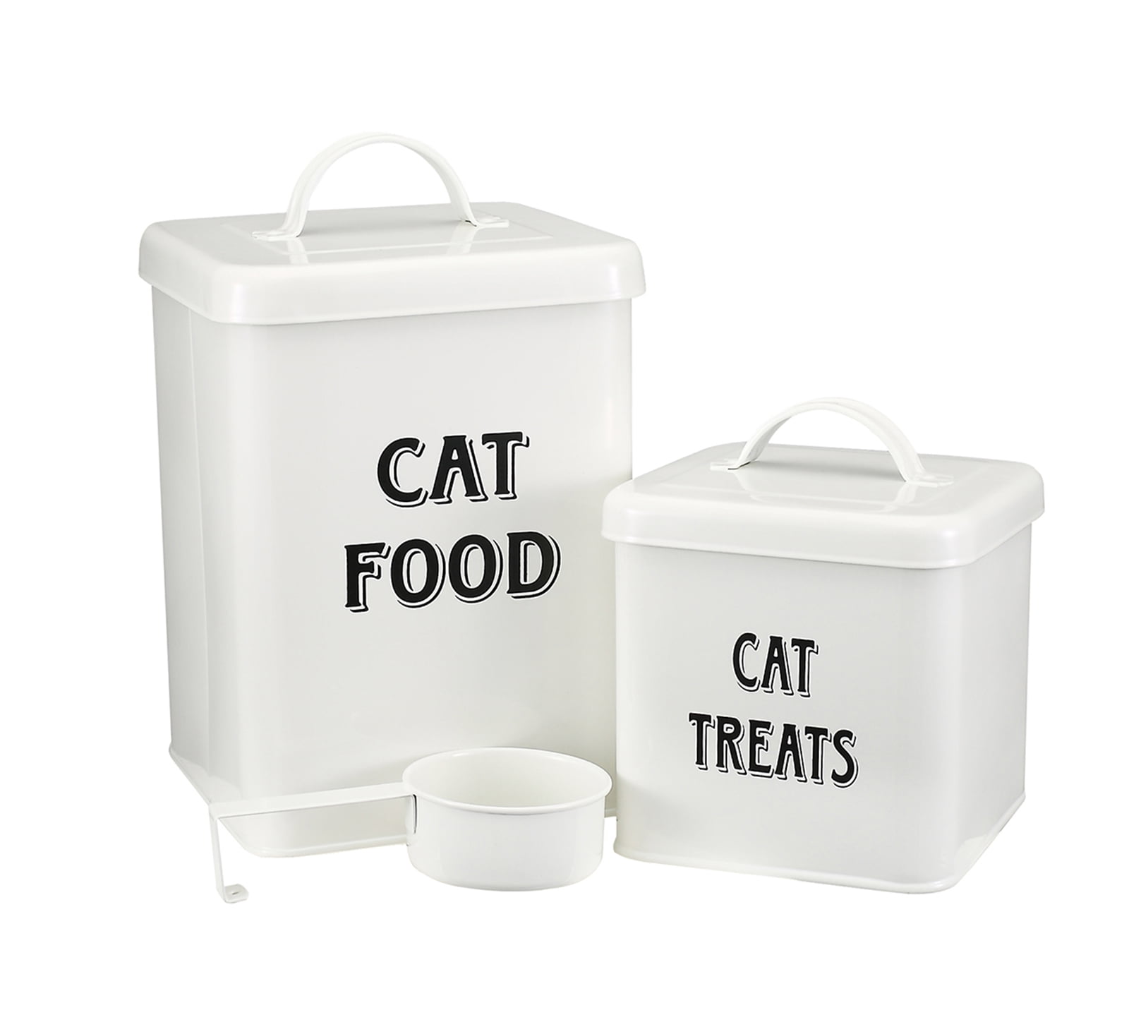 Pethiy 2-Piece White Metal Cat Food Storage Set with Scoop, Airtight ...