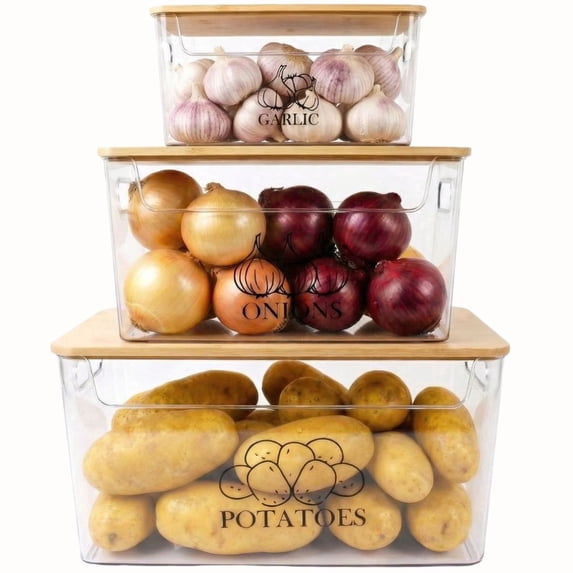 Pethiy Potato & Onion Storage Bins, 3pk, with Bamboo Lids - Walmart.com