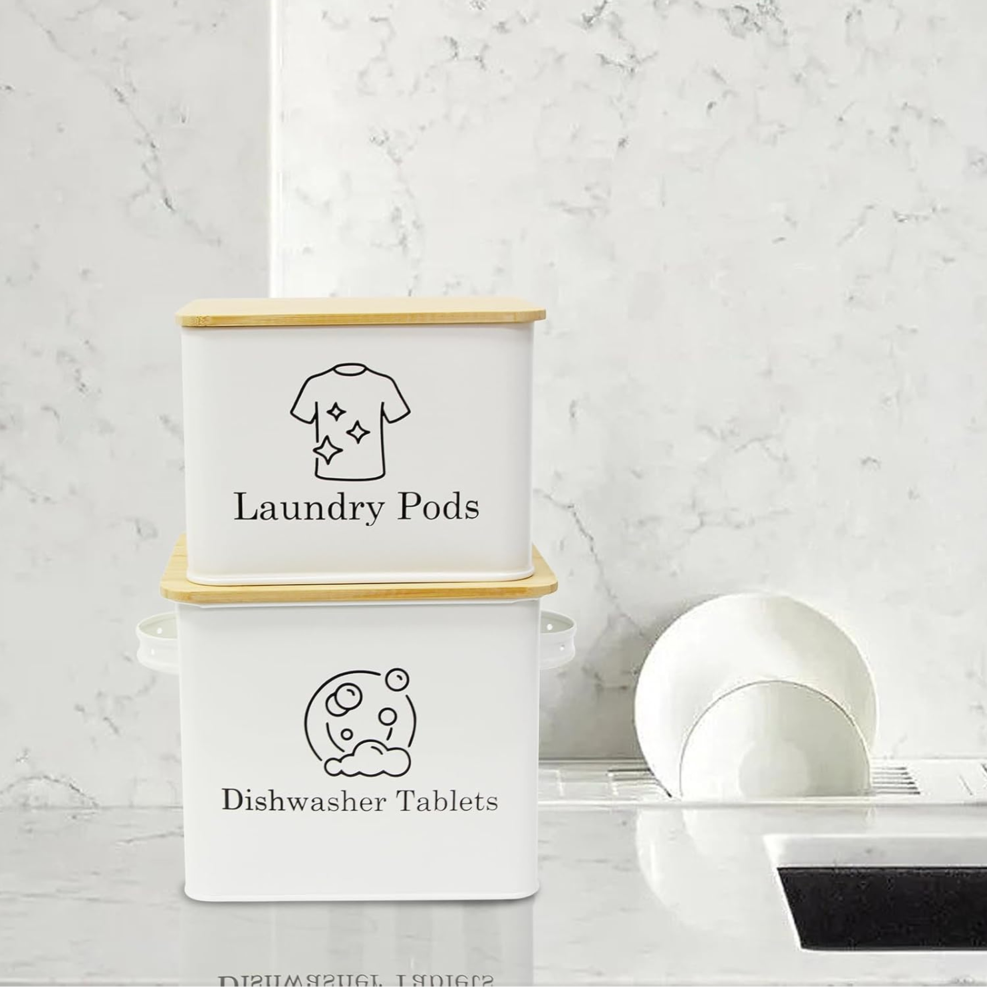 Pethiy Laundry Powder Container & Dishwasher Pod Holder Set ,Washing ...