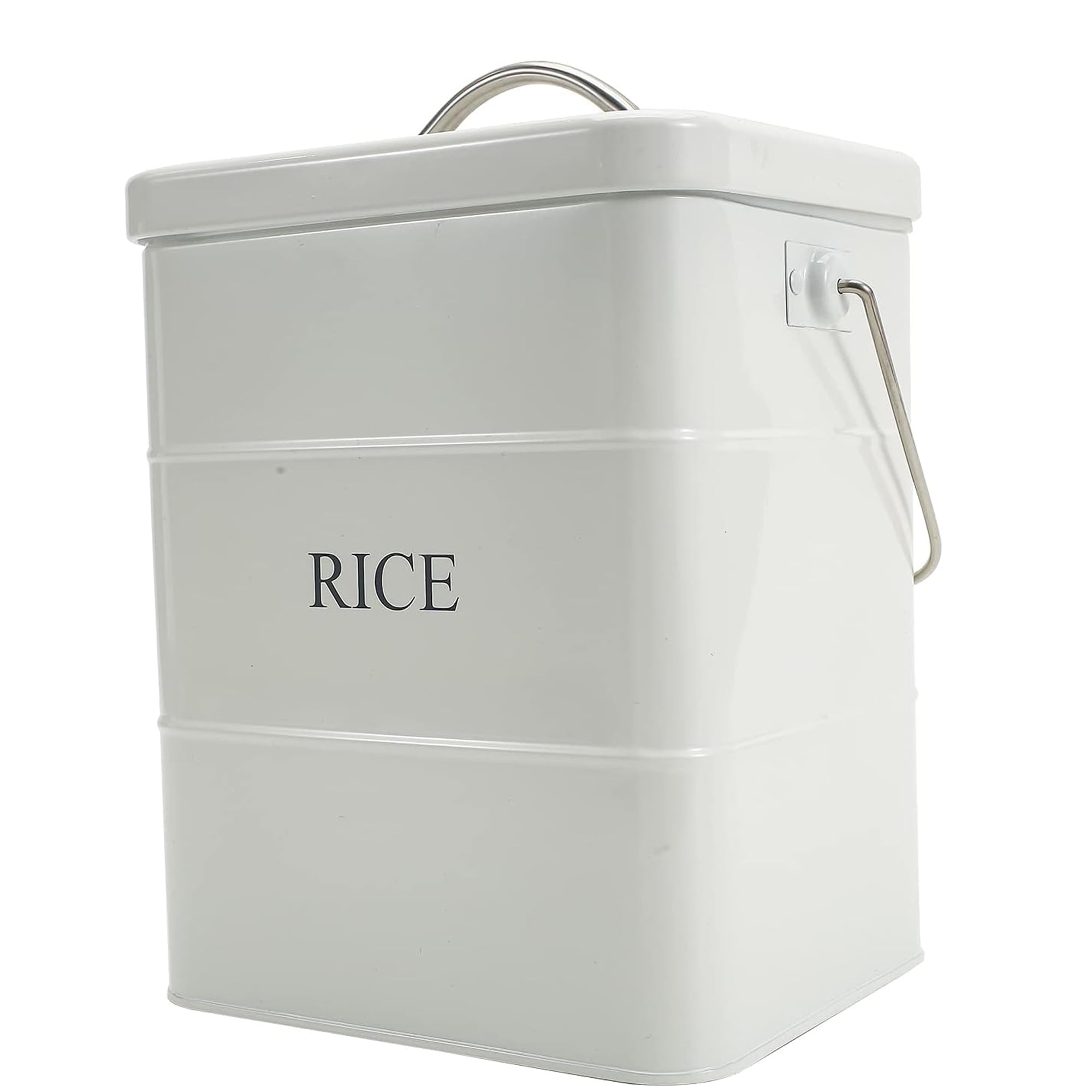 Pethiy Metal Rice Storage Container,Square Rice Canister with Lid and ...