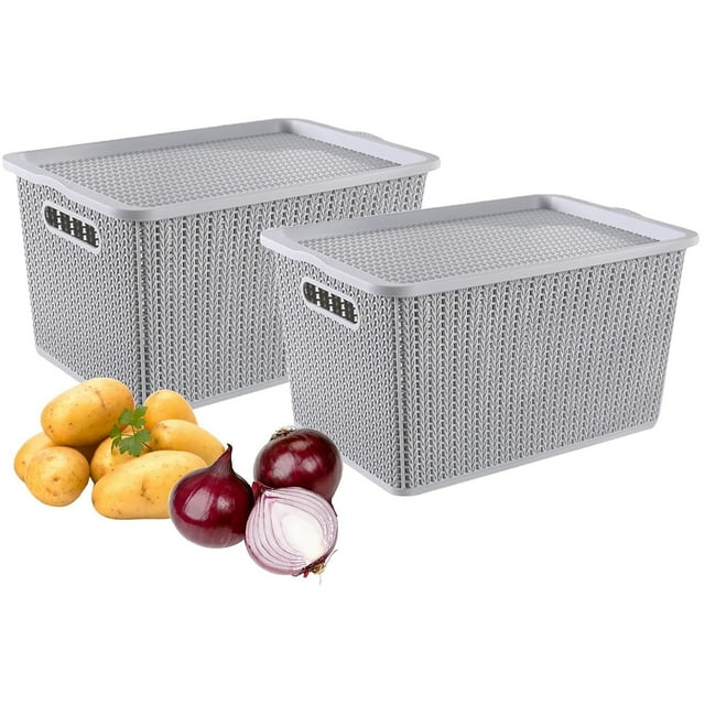 Pethiy Onion and Potato Storage Baskets - Set of 2 Stackable Vegetable ...