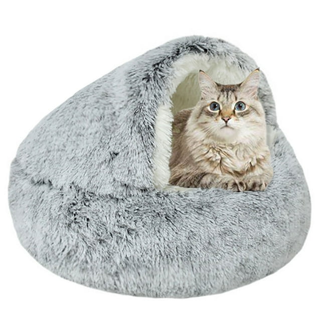 Petimi Cozy Calming Cat Bed, Soft Fuzzy Round 25.6'' Cat Cave, Cuddle ...