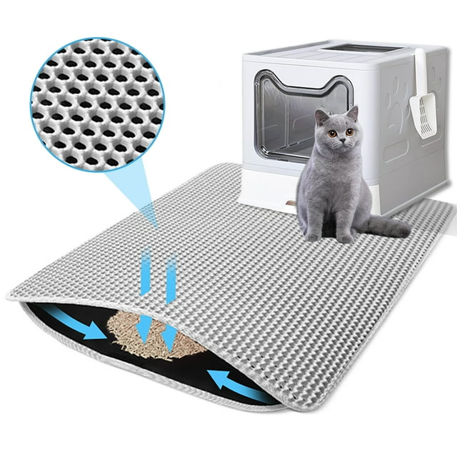 Petimi Anti-Tracking Cat Litter Mat, Washable Honeycomb Double Layer ...