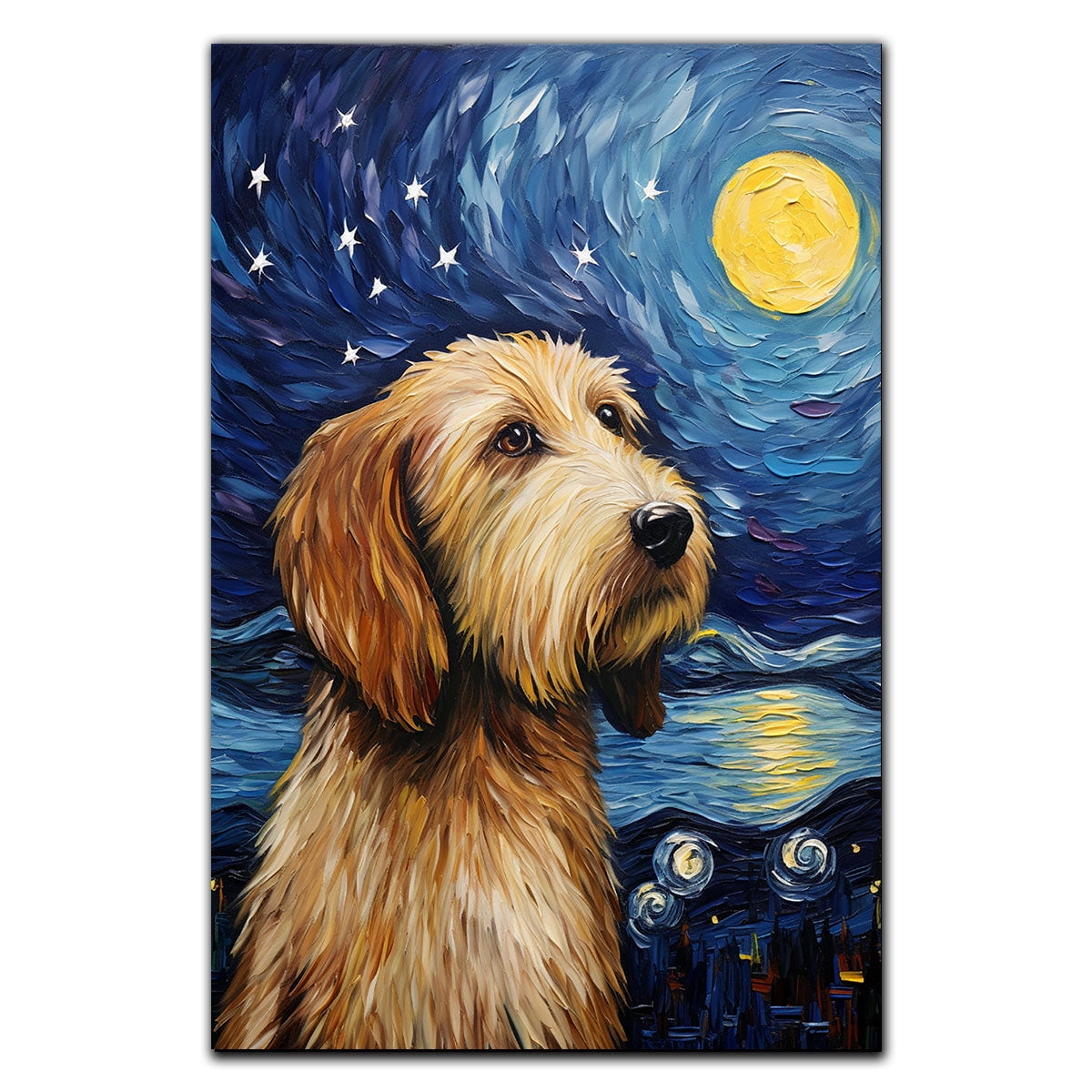 Petit Basset Griffon Vendeen Dog Painting and Van Gogh Starry Night ...