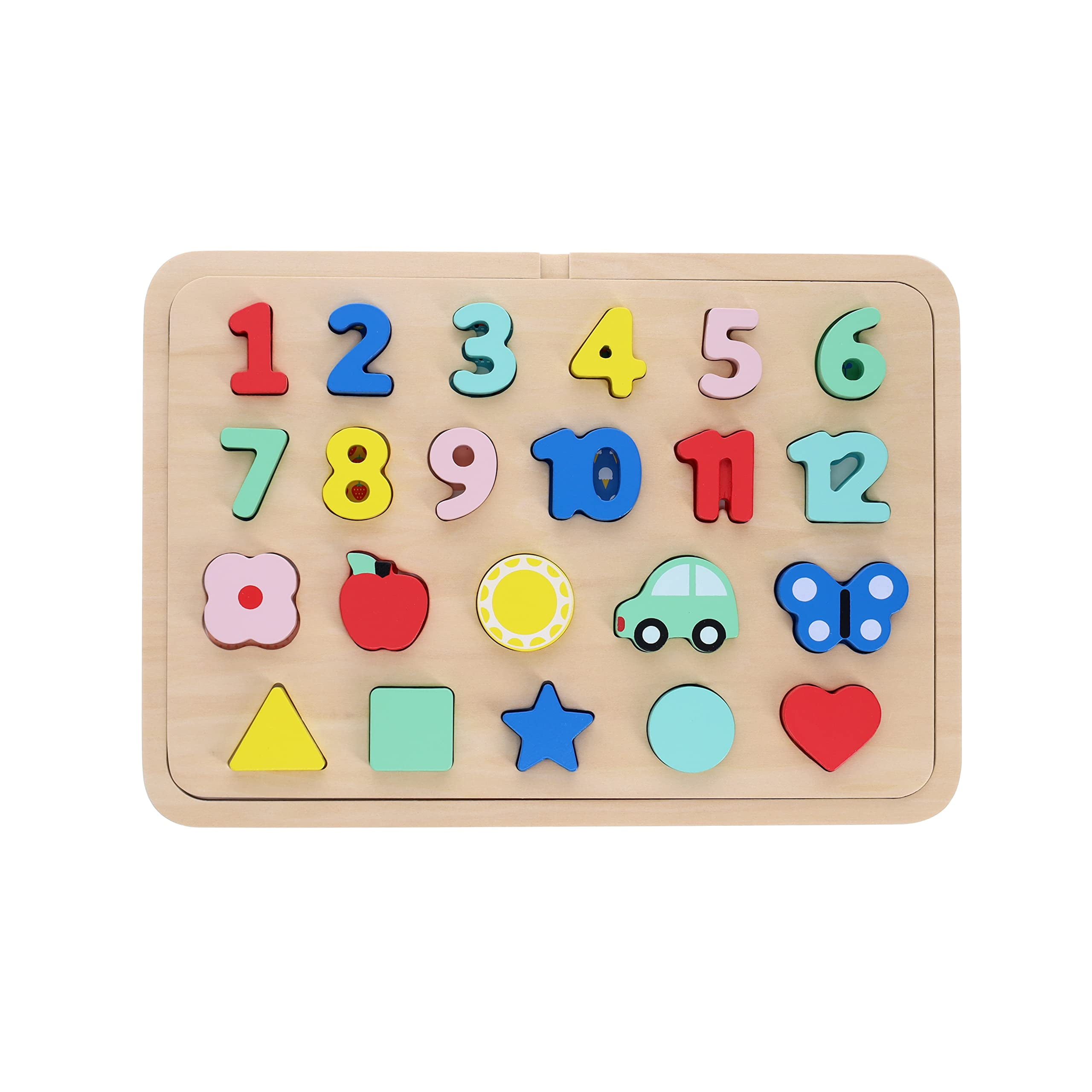 Petit Collage Multi-Language Numbers EC36 + Shapes + Colors Wooden Tray ...