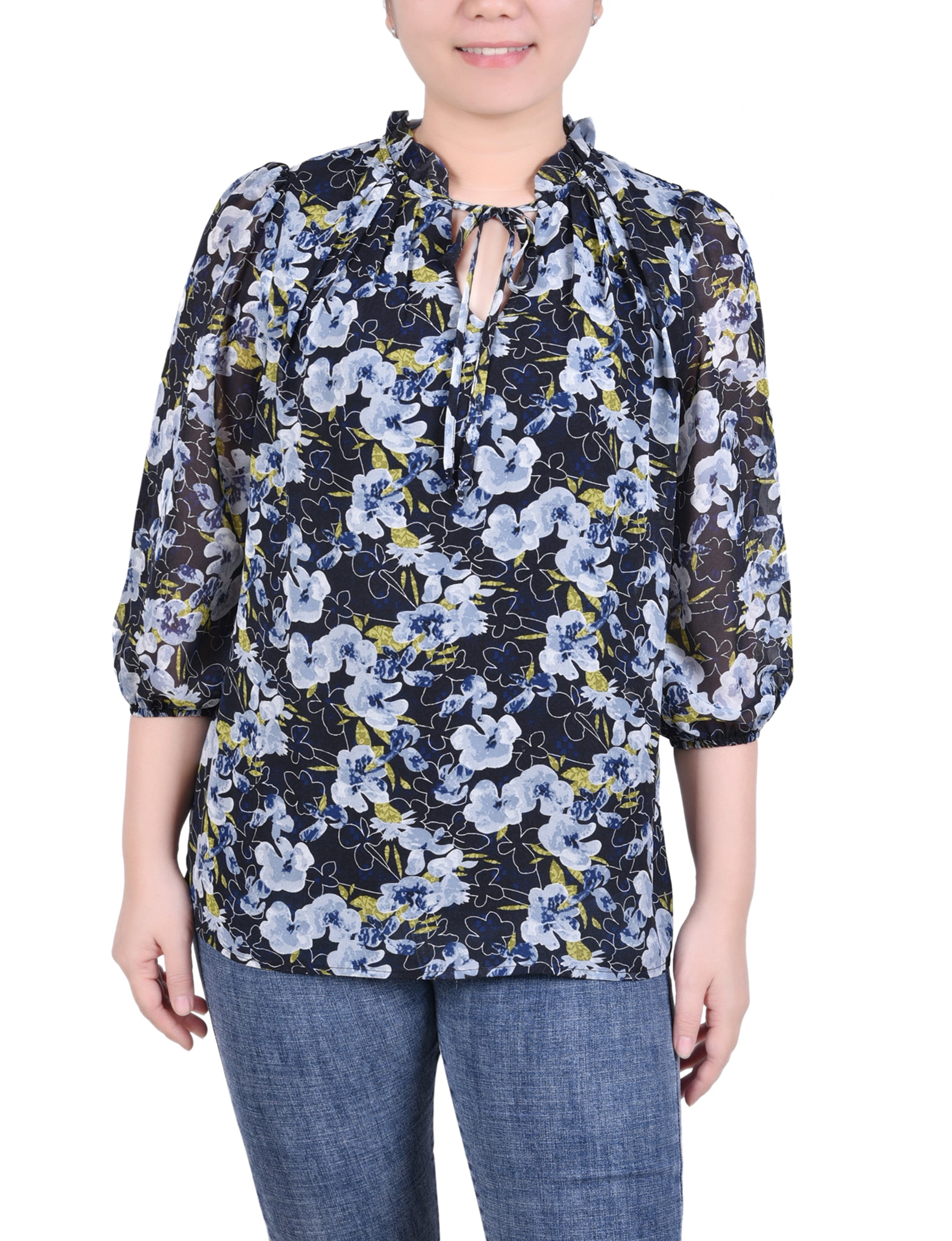 Petite 3/4 Sleeve Chiffon Blouse - Walmart.com