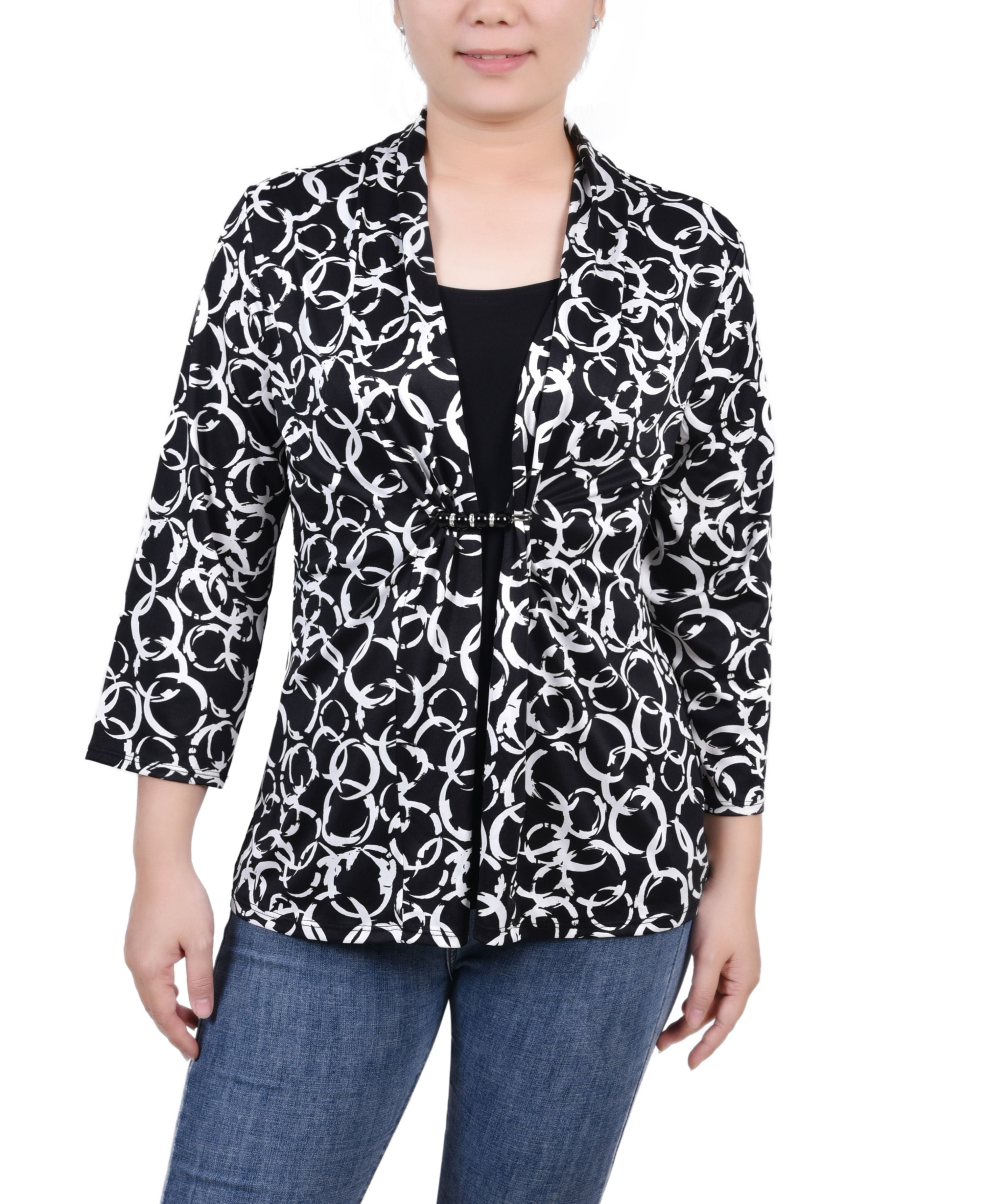 Petite 3/4 Sleeve Two-Fer Top Black Dusolei PL - Walmart.com