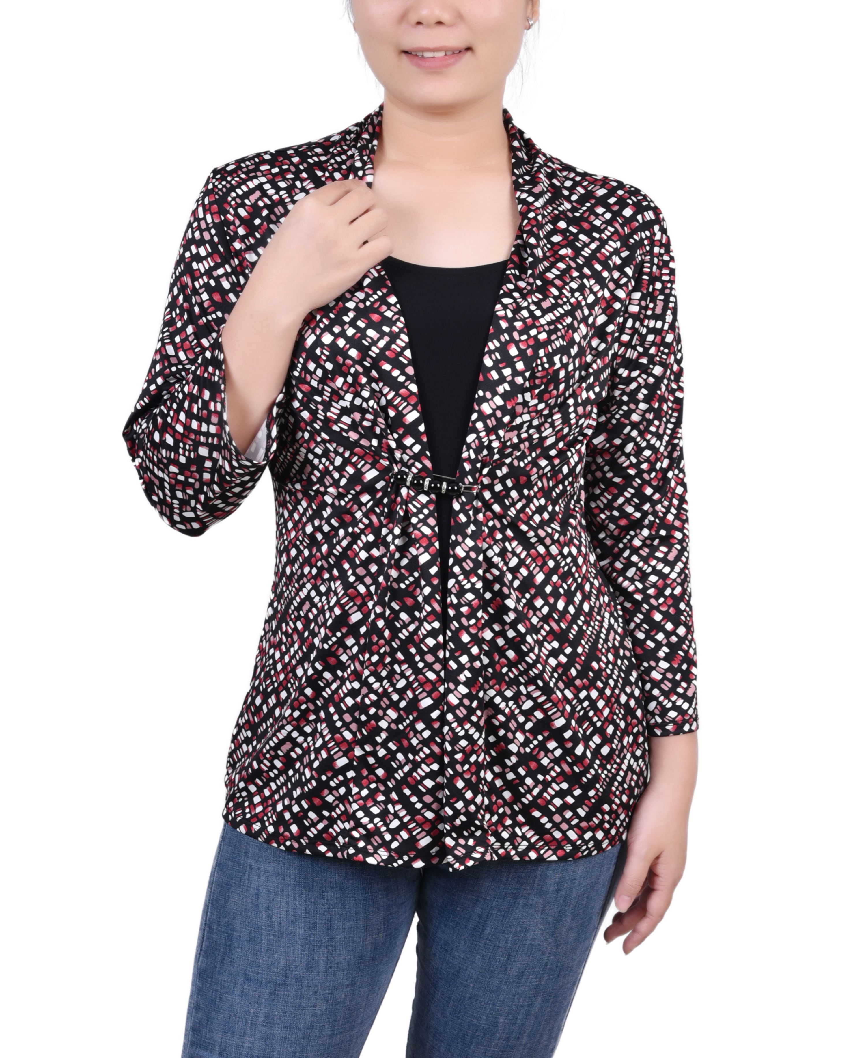 Petite 3/4 Sleeve Two-Fer Top Lilas Brushed Abstract PM - Walmart.com