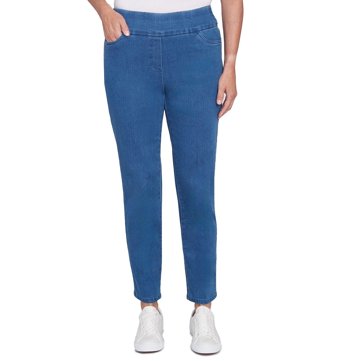 Petite Alfred Dunner Super Stretch Pull-On Straight-Leg Denim Pants ...