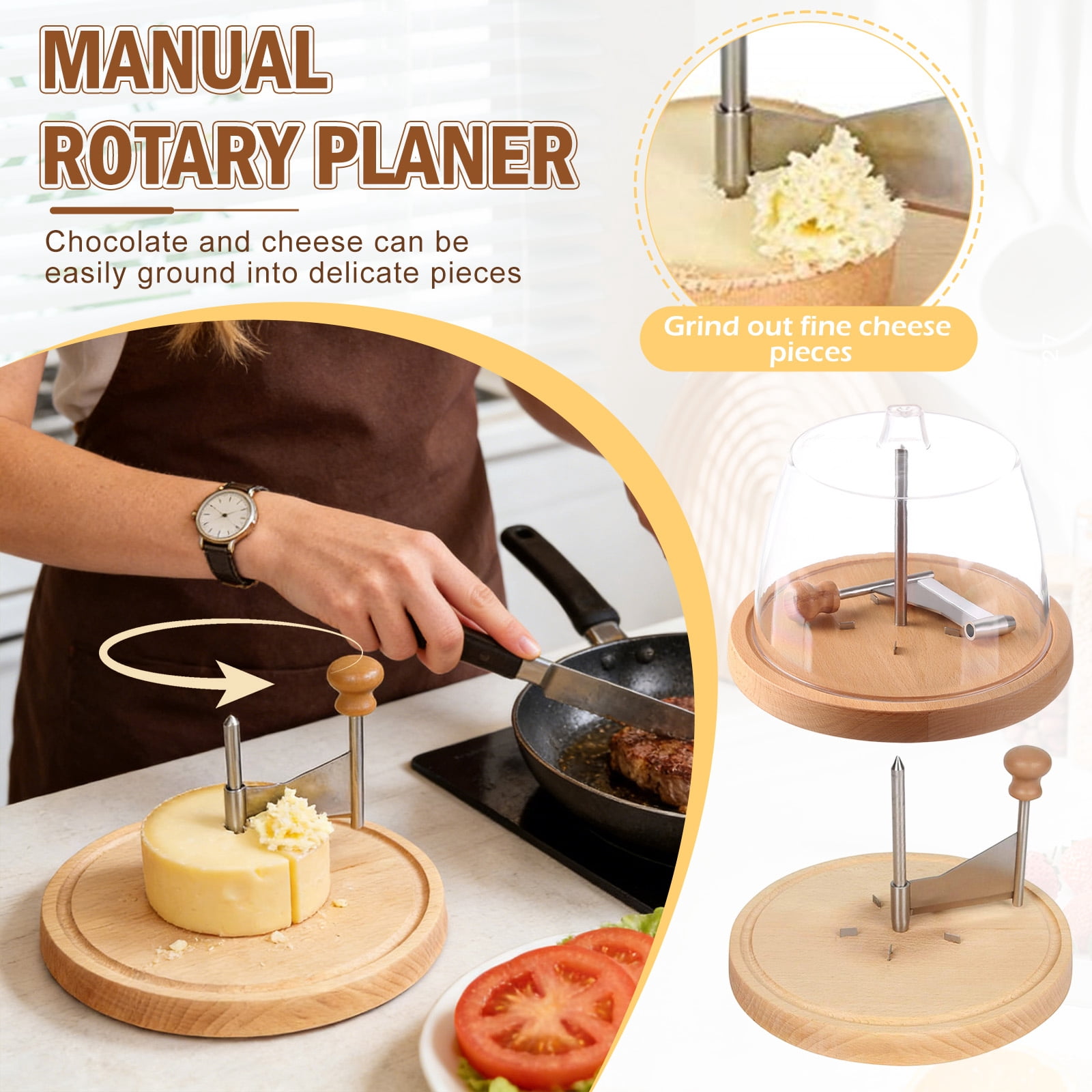 Petite Basque 2026 Upgrade Rotary Cheese Shaver & Curler – Wooden ...