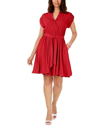 Petite Belted Dress Risky Red 6P - Walmart.com