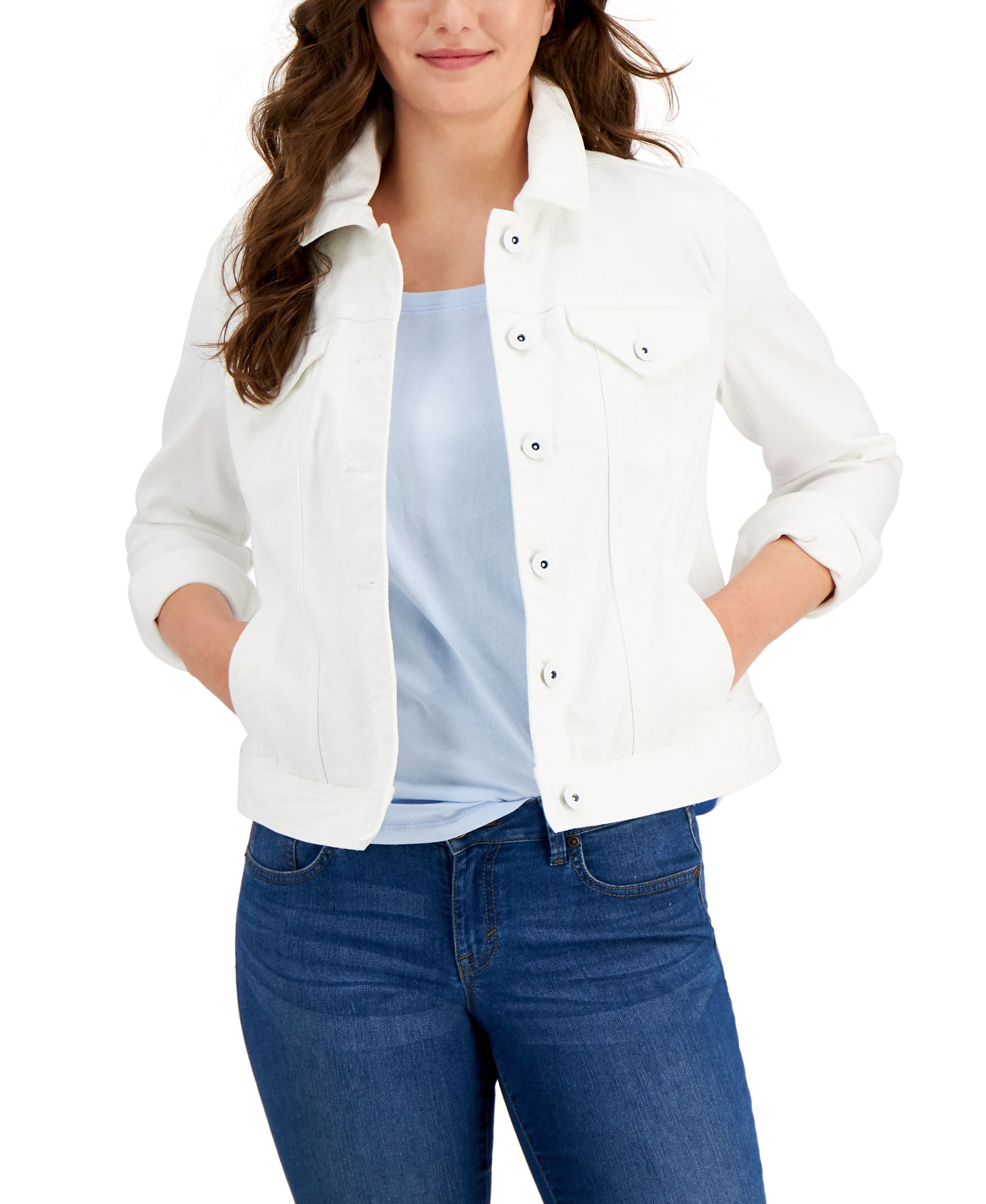 Petite Classic Denim Jacket Bright White PP - Walmart.com