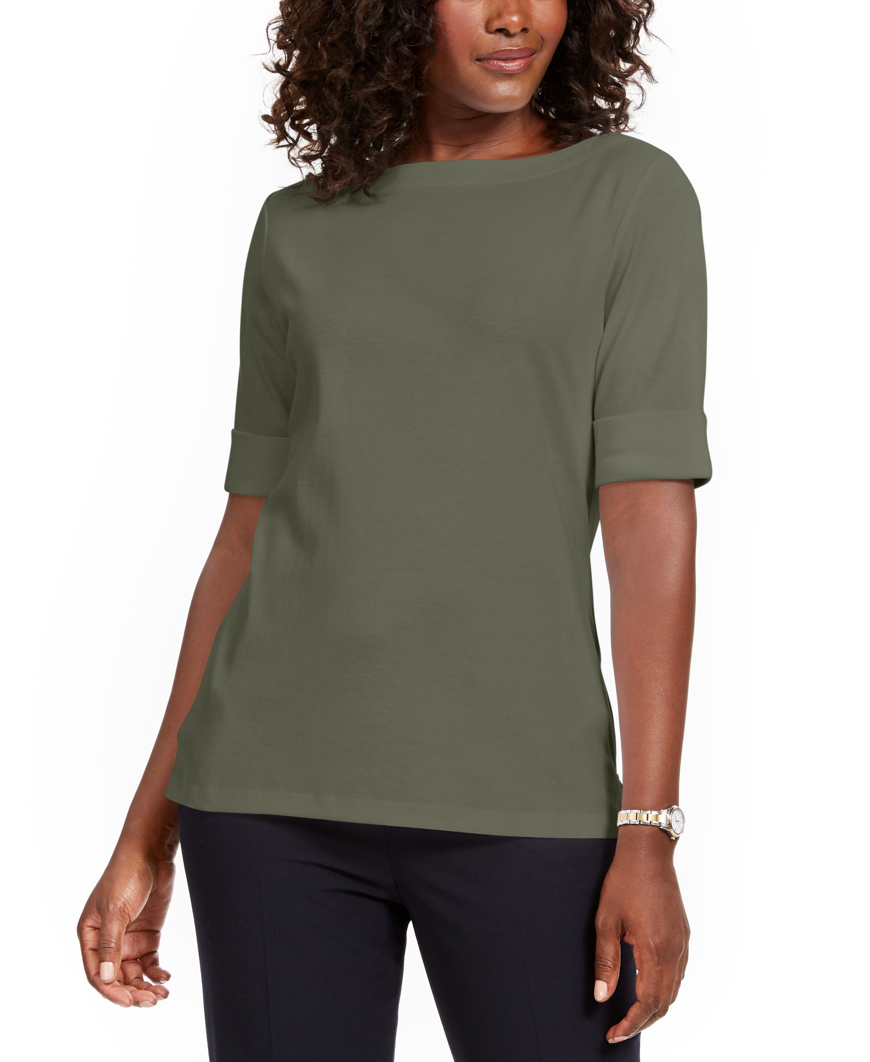 Petite Cotton Elbow-Sleeve T-Shirt Olive Sprig PM - Walmart.com
